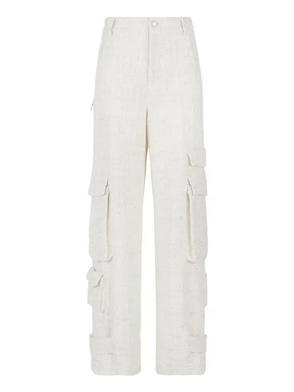 Gcds Sequin-embellished Tweed Cargo Trousers - White