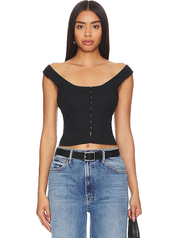 Free People Sally Solid Corset Top - Black