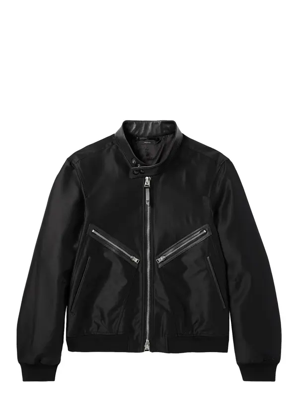 TOM FORD Leather-trimmed Wool And Silk-blend Bomber Jacket - Black