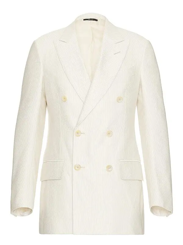 TOM FORD Silk Cotton Cannete Atticus Double Breasted Jacket - Ivory