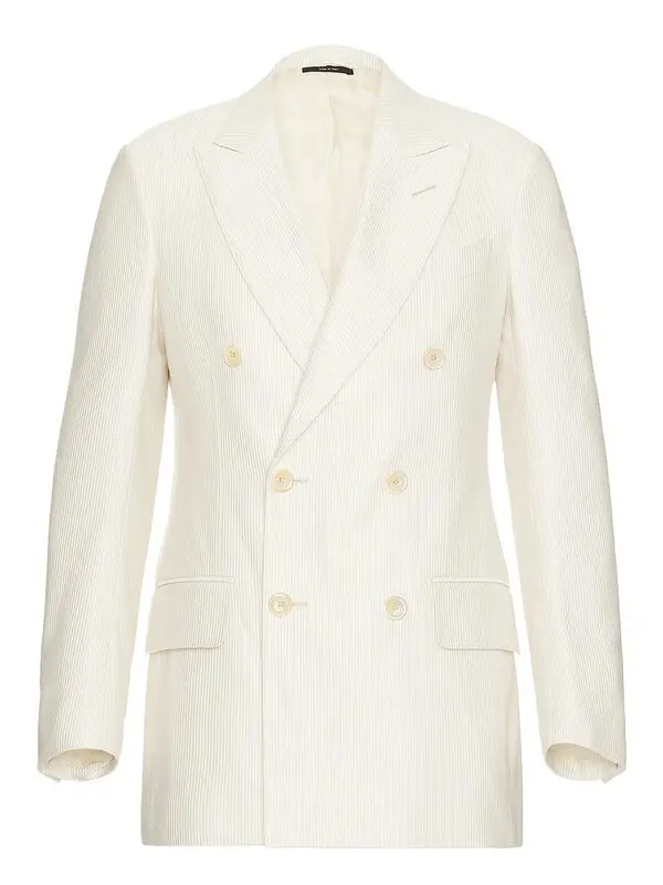 TOM FORD Silk Cotton Cannete Atticus Double Breasted Jacket - Ivory