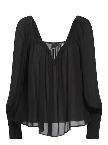 Pinko Viscose Crepe Sweetheart Neckline Long Sleeve Top - Black