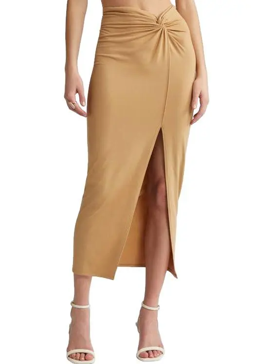 OPEN EDIT Twist Front Maxi Skirt - Tan Cartouche