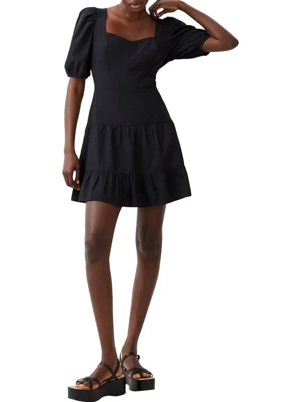 French Connection Cutout Back Puff Sleeve Minidress - 01-black