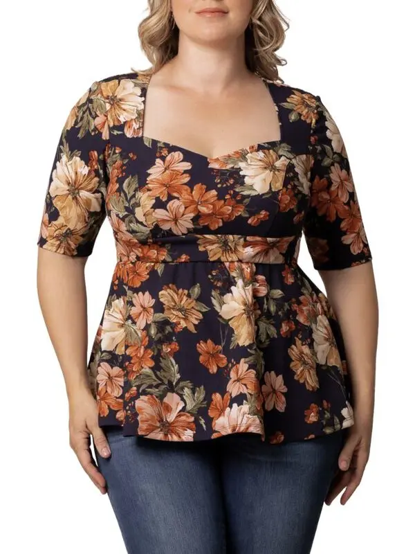 KIYONNA Posh Peplum Top - Autumn Garden