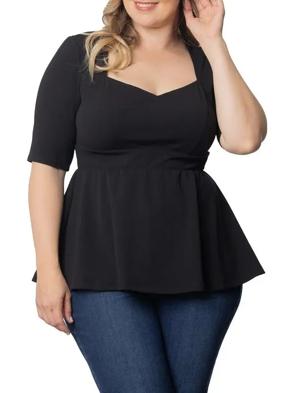 KIYONNA Posh Peplum Top - Black Noir
