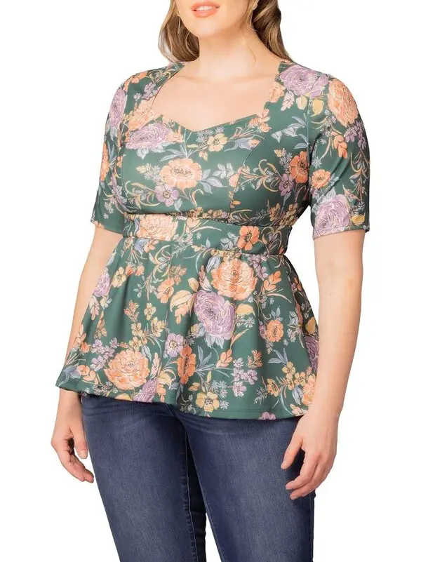 KIYONNA Posh Peplum Top - Green Garden