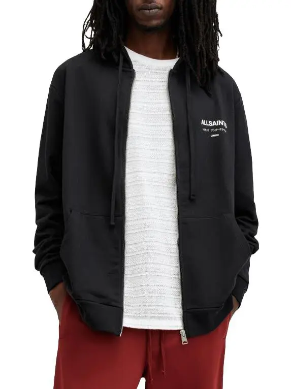 ALLSAINTS Underground Logo Graphic Zip Hoodie - Jet Black