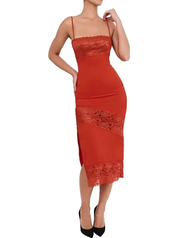 MISTRESS ROCKS Lace Panel Midi Dress - Rose Red