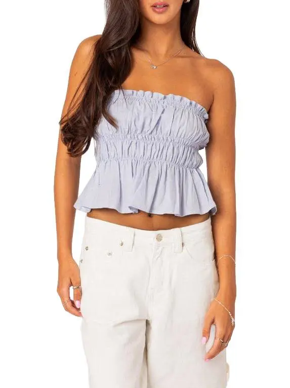 EDIKTED Katherine Smocked Crop Top - Light-blue