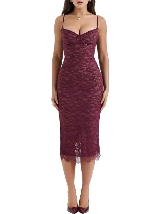 House Of Cb Melina Lace Midi Dress - Mulberry