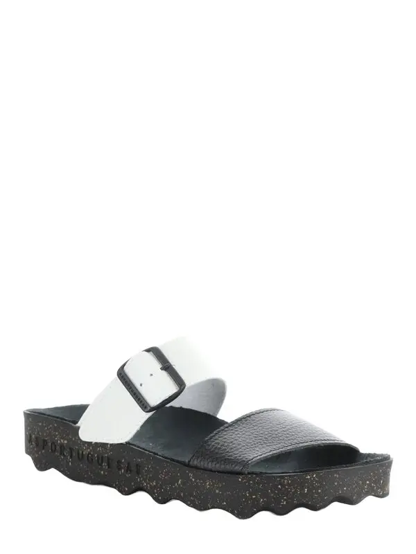 Fly London Coly Platform Slide Sandal - 013 Black/white Faux