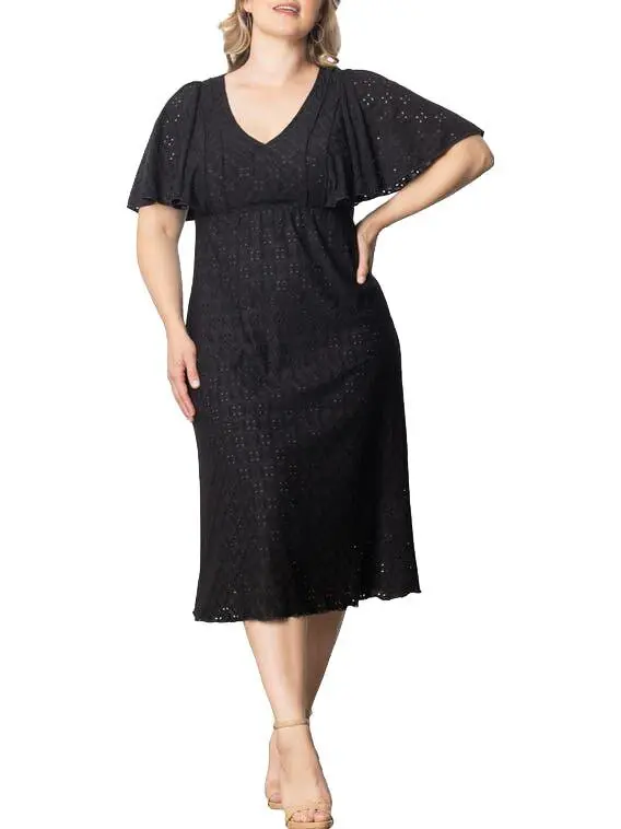 KIYONNA Lucy Short Sleeve Eyelet Midi Dress - Black Noir