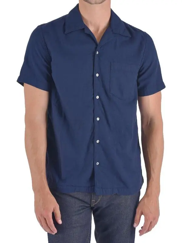 HIROSHI KATO The Wrench Solid Double Gauze Camp Shirt - Navy