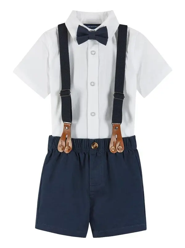 Andy & Evan Shirt, Suspenders, Shorts And Bow Tie Set - White
