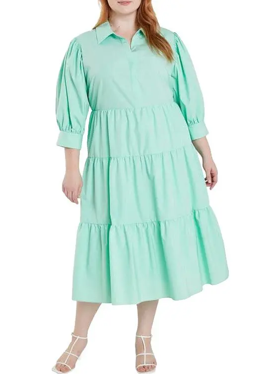 English Factory Tiered Midi Shirtdress - Mint
