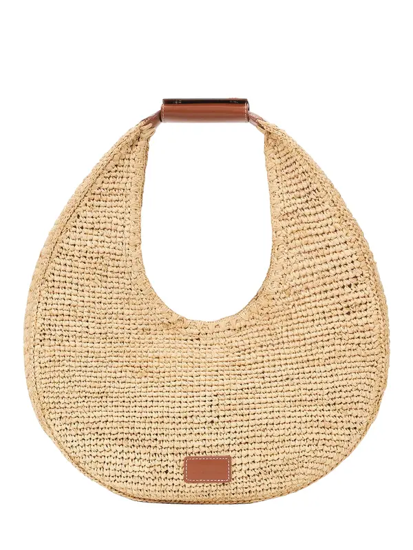 Staud Large Raffia Moon Shoulder Bag - Natural/ Tan
