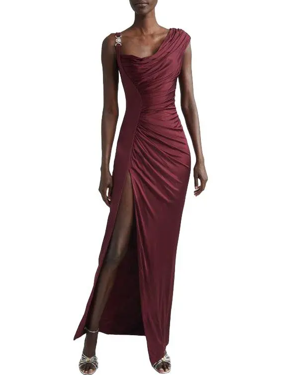 Versace Medusa '95 Draped Crepe & Jersey Gown - Burgundy