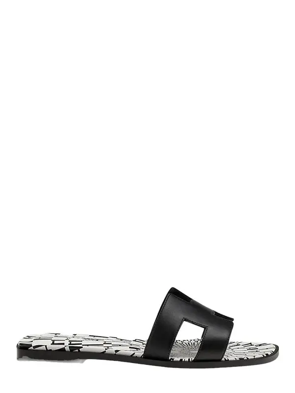 Hermès Oran Print Calfskin Leather Sandal - Noir