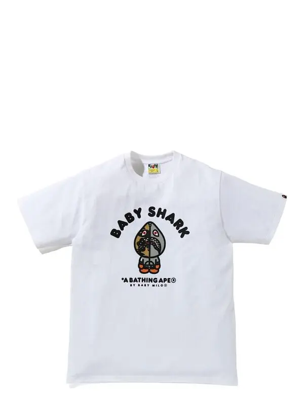 A BATHING APE Baby Milo Shark College Tee Shirt - White/gray