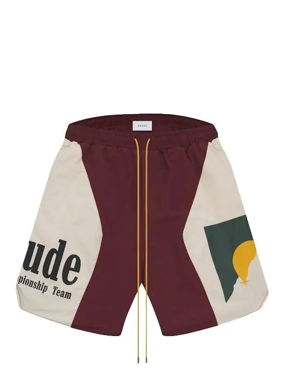 Rhude Panel Logo Shorts - Maroon/white