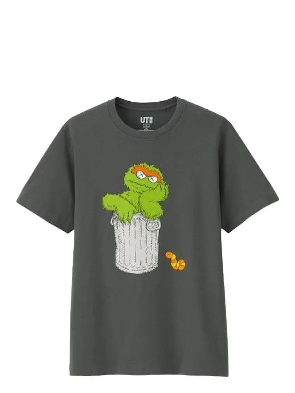 KAWS X Uniqlo X Sesame Street Oscar The Grouch Tee - Gray