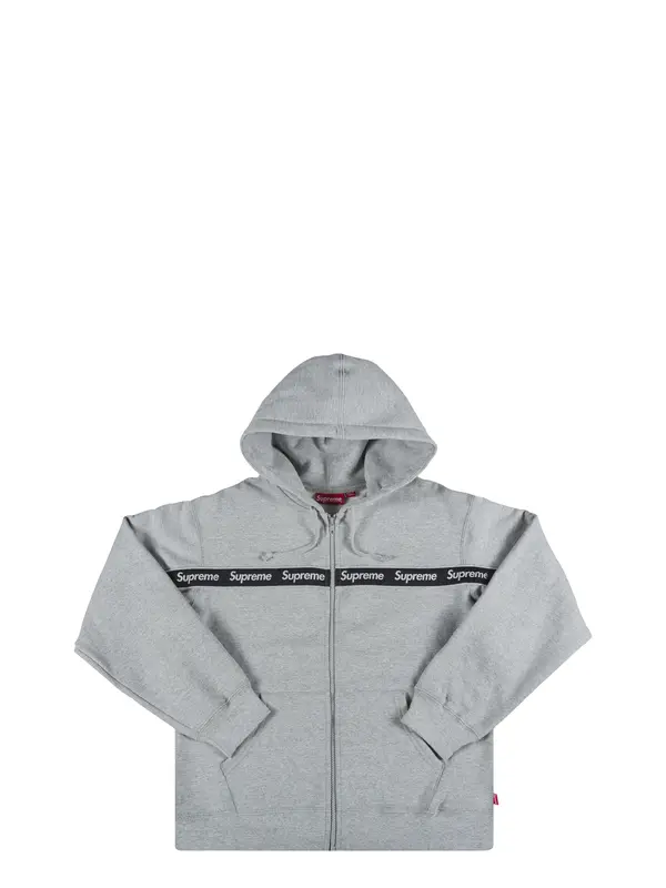 Supreme Text Stripe Zip Up Hooded Sweatshirt - Grey