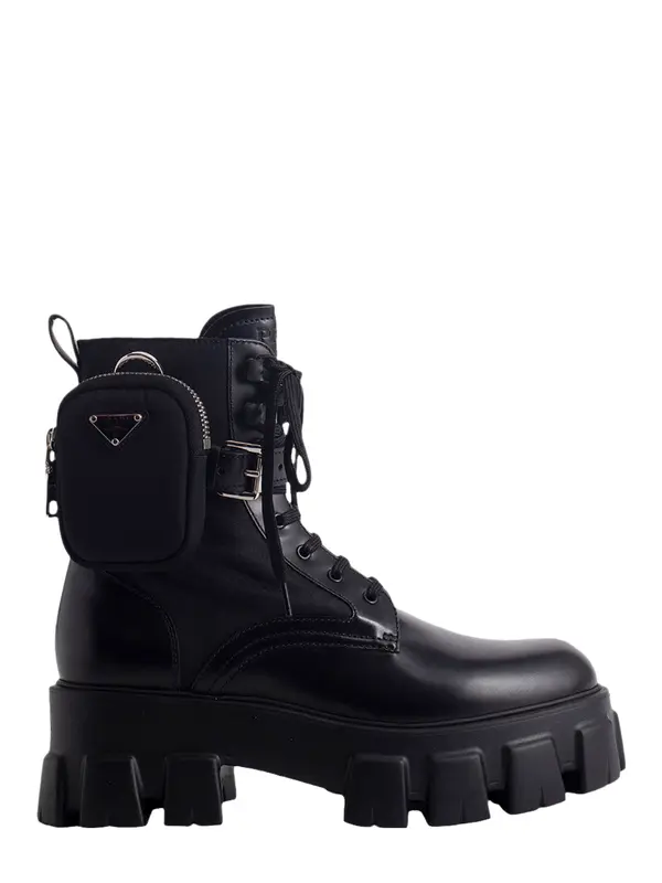 Prada Monolith Brushed Leather And Nylon Boots - Black