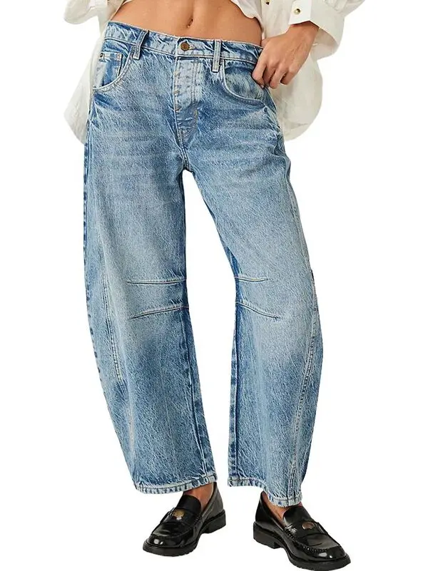 Free People We The Free Good Luck Mid Rise Barrel Jeans - Ultra Light Beam