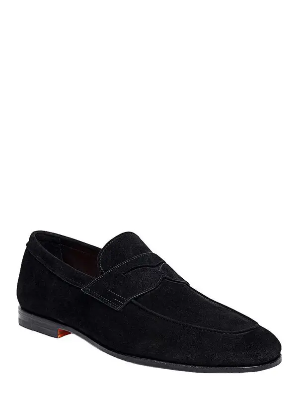 Santoni Carlos Suede Penny Loafers - Black