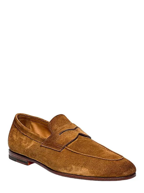Santoni Carlos Suede Penny Loafers - Dark Brown