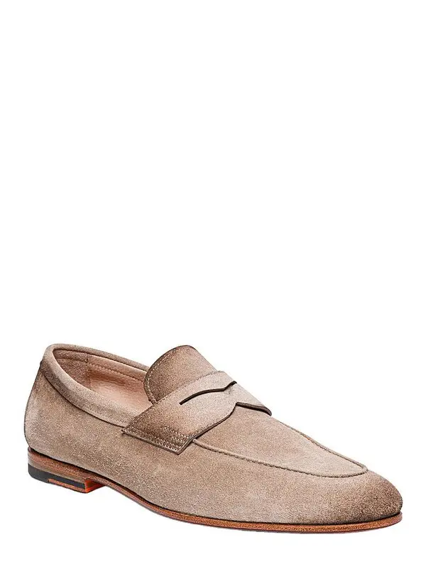 Santoni Carlos Suede Penny Loafers - Light Brown