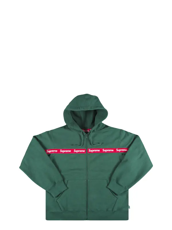 Supreme Text Stripe Zip Up Hooded Sweatshirt - Green