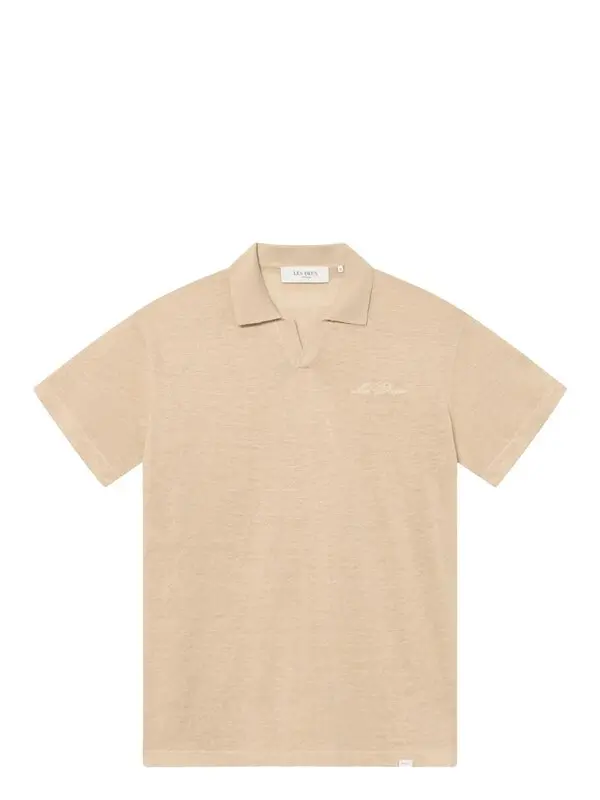 LES DEUX Emmanuel Linen & Cotton Polo Sweater - Light Desert Sand