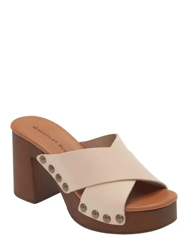 CHOCOLAT BLU Hedy Platform Slide Sandal - Beige Leather