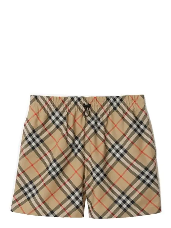Burberry Check Shorts With Equestrian Knight Design - Sand Beige