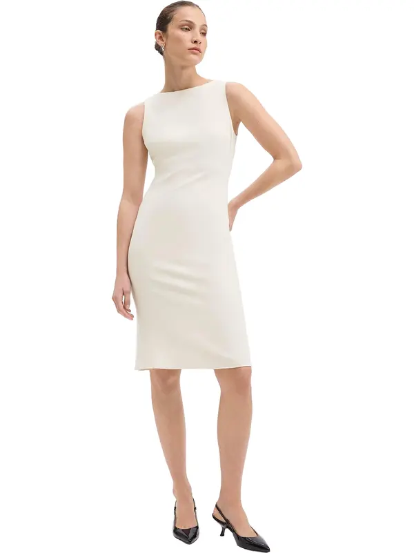 Theory Flared Crepe Dress - Rice