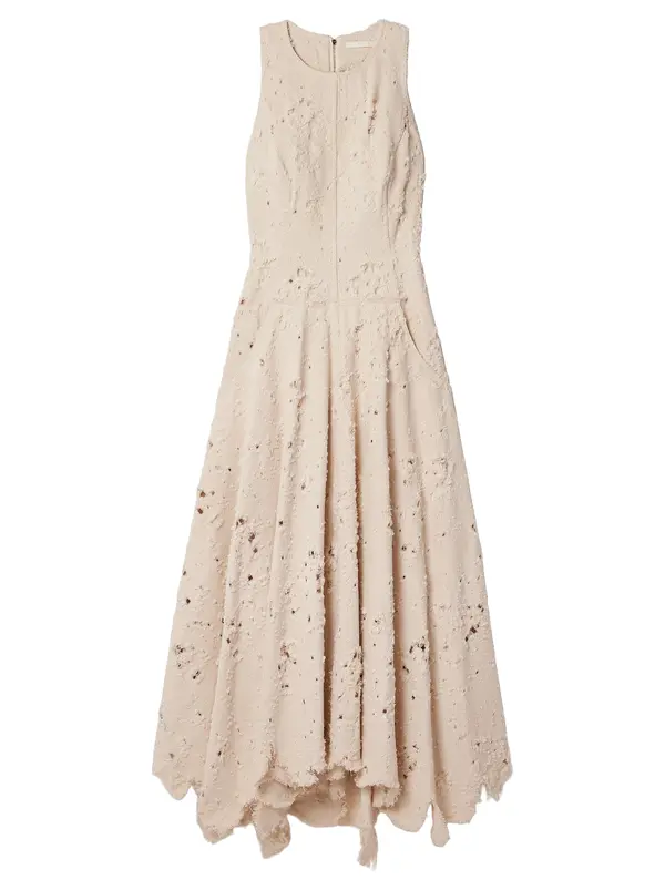 JASON WU Distressed Twill Midi Dress - Cream