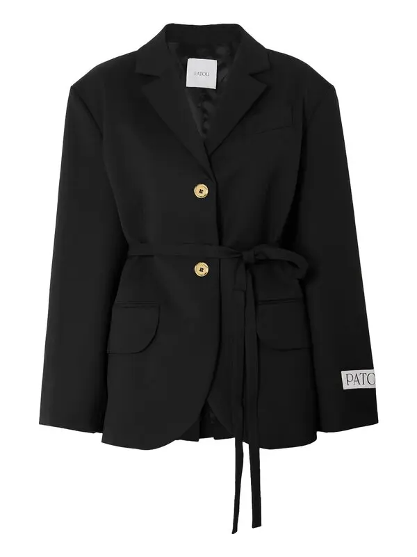 Patou Belted Stretch-wool Twill Blazer - Black