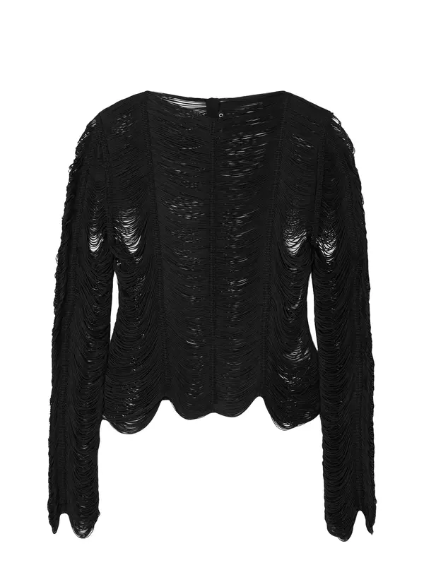 TOM FORD Fringed Open-knit Top - Black