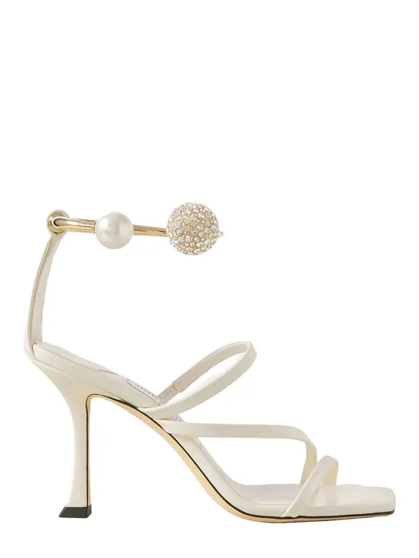 JIMMY CHOO Ottilia 90 Embellished Leather Sandals - White