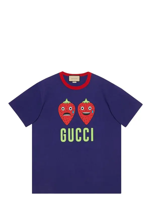 Gucci Strawberry Print Cotton T-shirt 'dark - Blue