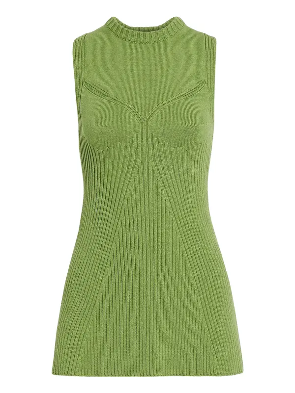 JIL SANDER Ribbed Cotton-blend Top With Pointelle Trims - Leaf Green