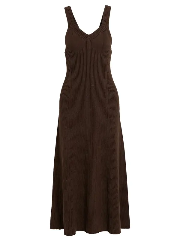 JIL SANDER Ribbed Cotton-blend Midi Dress - Chocolate