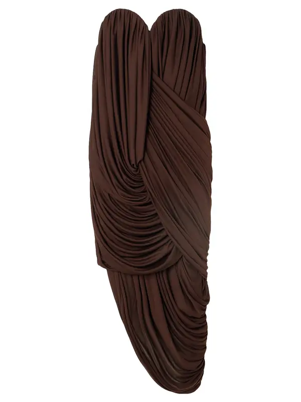 Loewe Draped Gathered Jersey Midi Dress - Brown