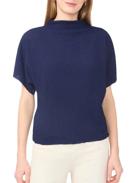 Vince Camuto Textured Mock Neck Top - Classic Navy