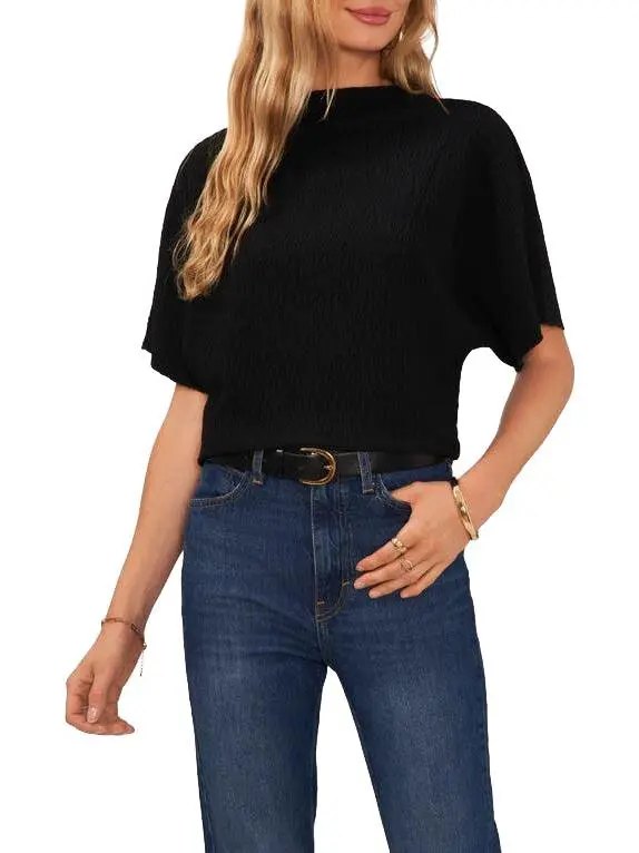 Vince Camuto Textured Mock Neck Top - Rich Black