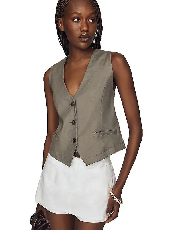 Maeve Leona European Linen Stretch Vest - Cool Olive