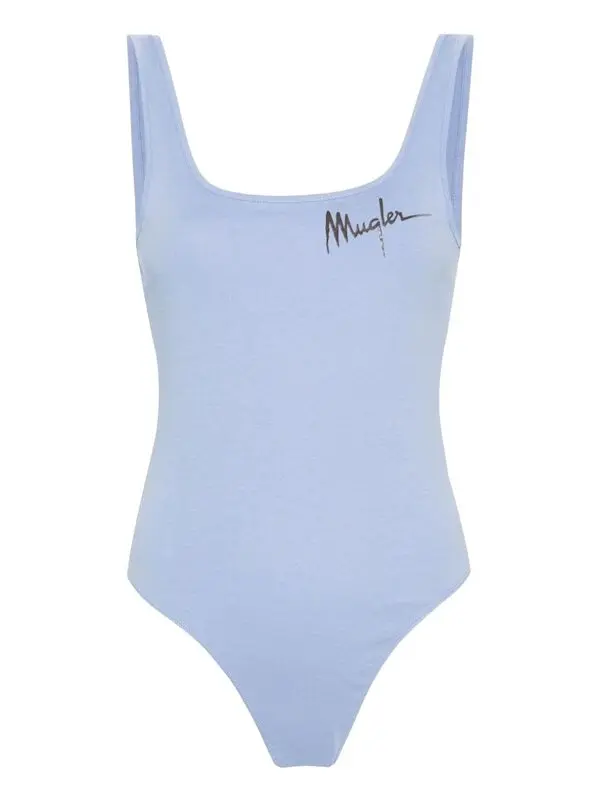 MUGLER Logo-print Cotton Bodysuit - Blue