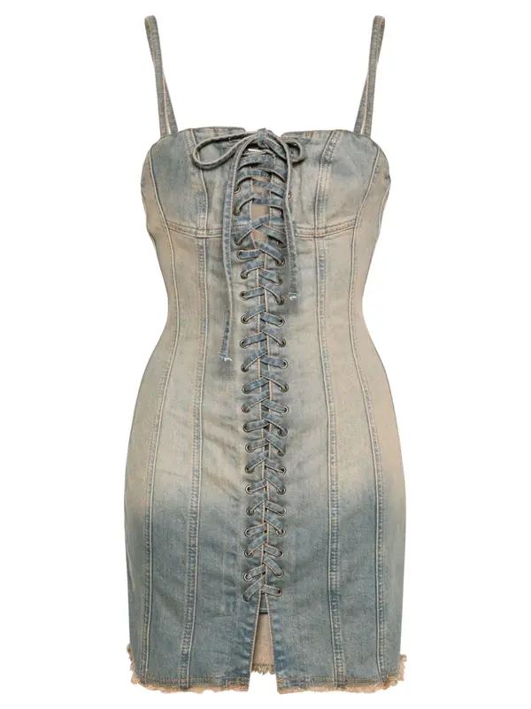 MISBHV Lara Lace-up Denim Dress - Blue